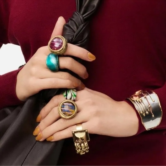 Zara | Jewelry | Zara Round Glass Ring Size Med Limited Edition Med ...